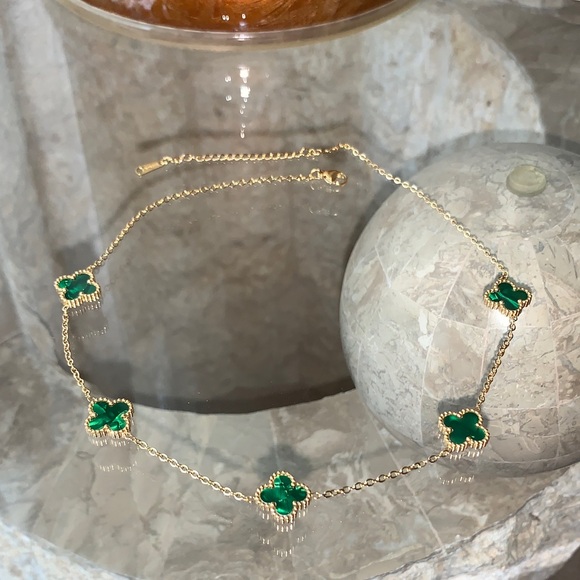 unbranded | Jewelry | Stainless Steel Green Clover With Gold Chain ...